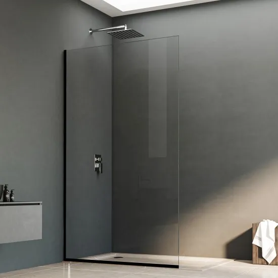 860*1950mm Black Walk In Frameless Shower Glass With 2 Channels