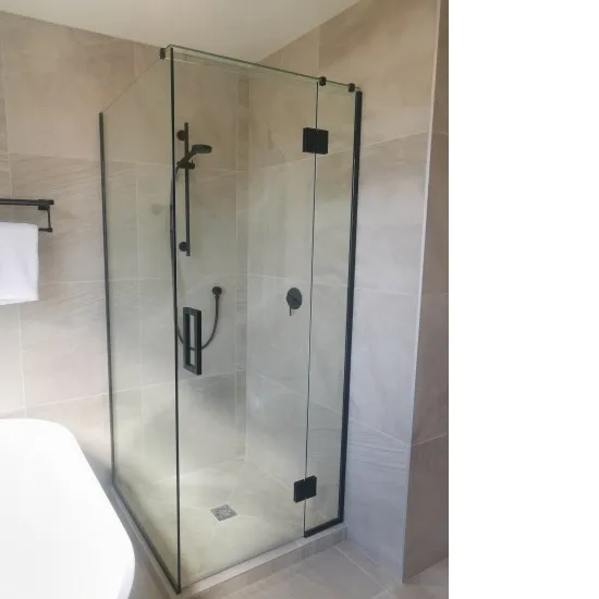 900 900 1950mm Black Frameless Shower Door And Return Panel