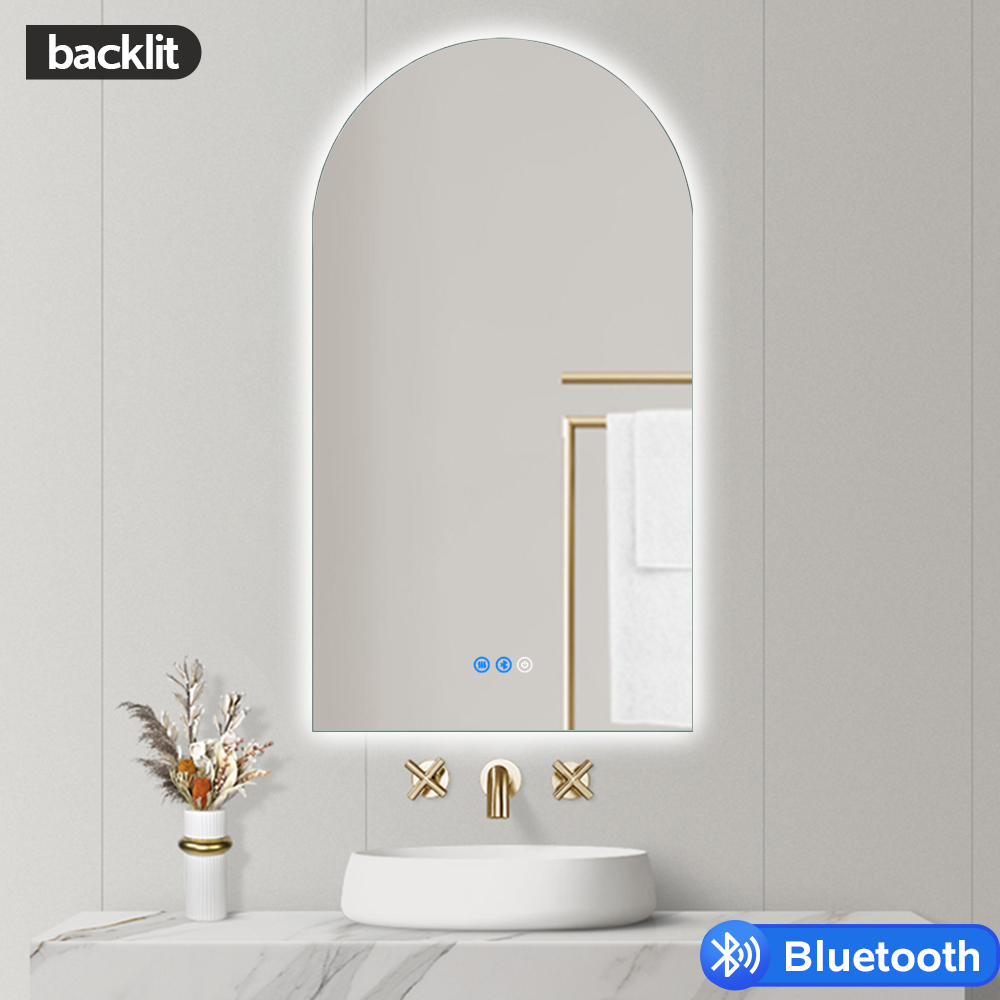 500x900mm Arched LED Wall Mirror with Bluetooth Speaker Dimister Touch ...