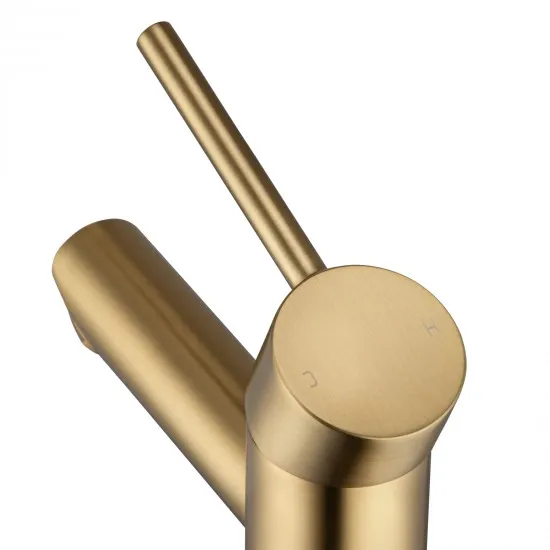 Brushed Yellow Gold Round Basin Mixer Vanity Tap Brass