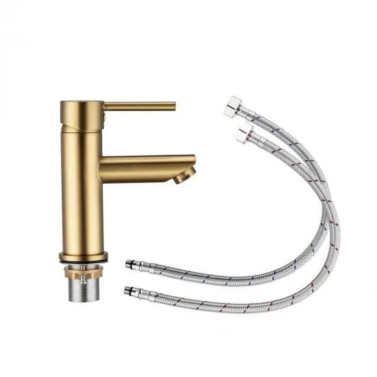 Brushed Yellow Gold Round Basin Mixer Vanity Tap Brass