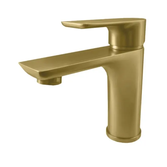 Brushed Yellow Gold Round Basin Mixer Vanity Tap Brass