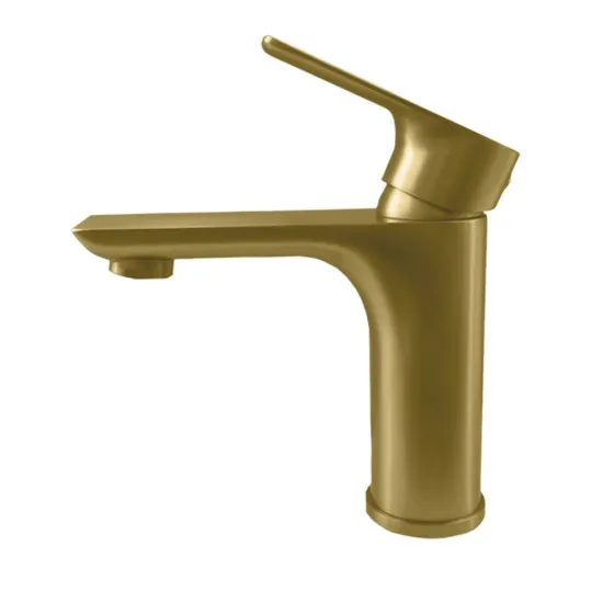 Brushed Yellow Gold Round Basin Mixer Vanity Tap Brass