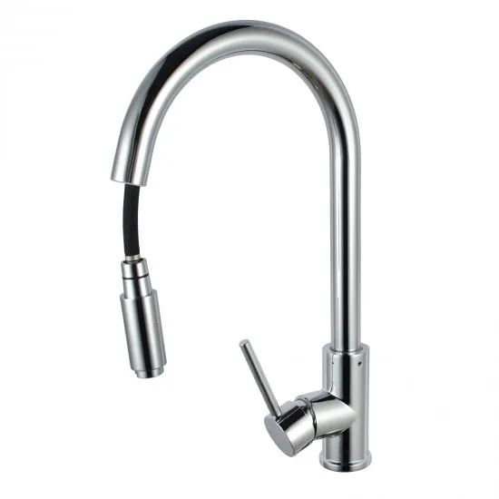 360° Swivel Pull-Out Kitchen Tap - Euro Round Chrome Finish | DR Brass