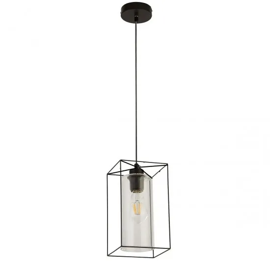 Black frame with clear glass cylinder shape pendant light