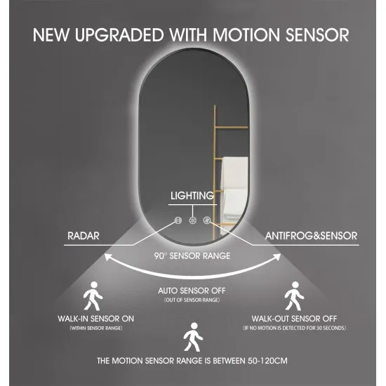 500x900mm Gunmetal Grey LED Mirror | Motion Sensor, Backlit –NZ Homeware