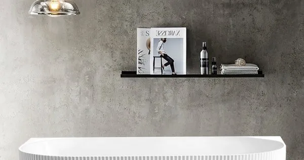 1700x800x580mm Flutted V-Groove Back To Wall Bathtub Acrylic Gloss ...