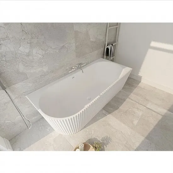 1500x750x580mm Flutted V-Groove Right Corner Bathtub Acrylic Gloss ...