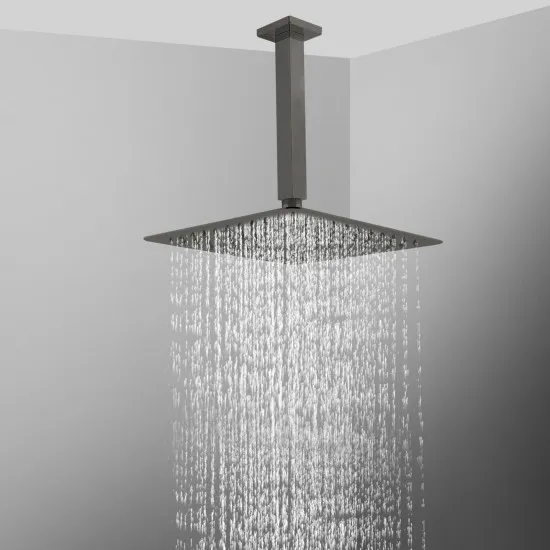 10 Inch Super Slim Square Gunmetal Grey Rainfall Shower Head W 200mm