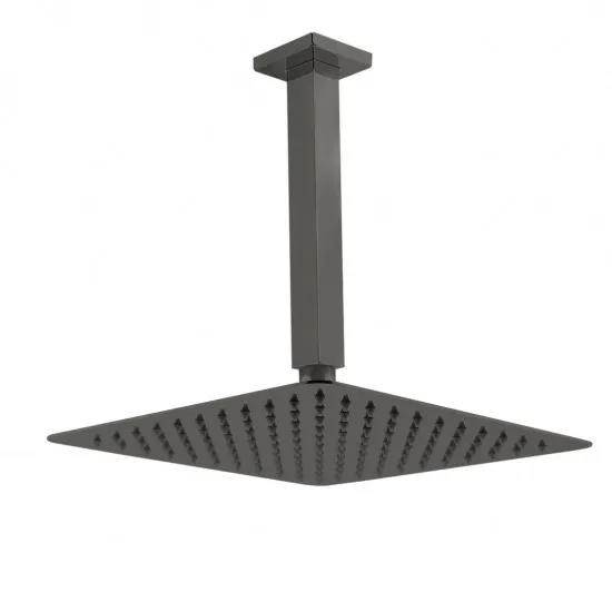 10 inch Super-slim Square Gunmetal Grey Rainfall Shower Head w 200mm Ceiling Mounted Shower Arm