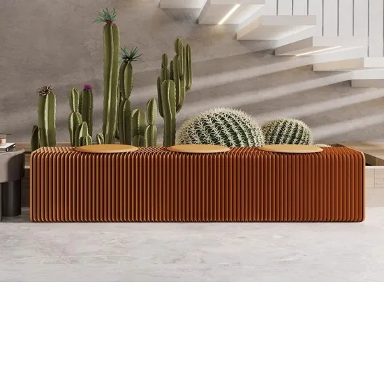 3 Seats Kraft Paper Bench Portable Folding Sofa Foot Stool Shoe Bench Brown