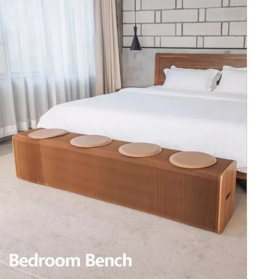 3 Seats Kraft Paper Bench Portable Folding Sofa Foot Stool Shoe Bench Brown