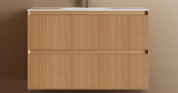 Cavon 750X470X560mm Plywood Fluted Light Oak Wall Hung Vanity With Top