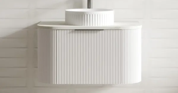 Luma 750X455X450mm Plywood Matte White Fluted Curve Vanity With Flat Top