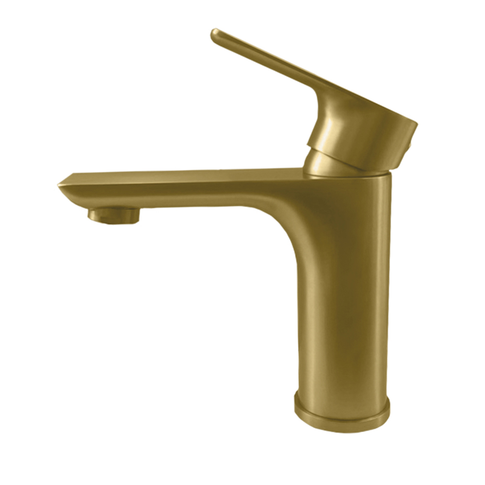 Brushed Yellow Gold Round Basin Mixer Vanity Tap Brass