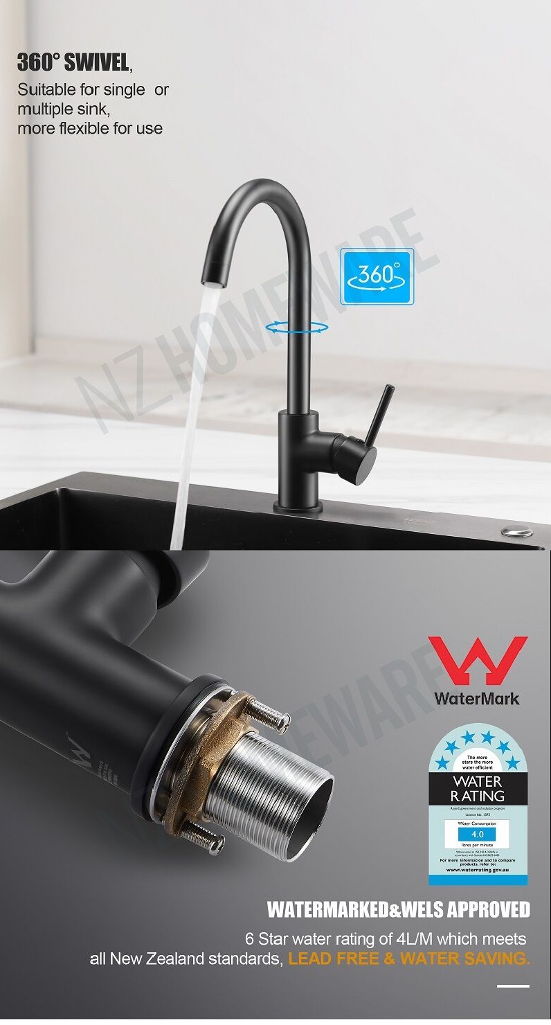 WELS WATERMARK Kitchen Sink Mixer Tap Basin Swivel Spout Brass black ...