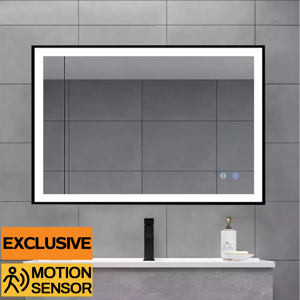 900x750x40mm Rectangle LED Mirror with Motion Sensor Auto On Demister ...
